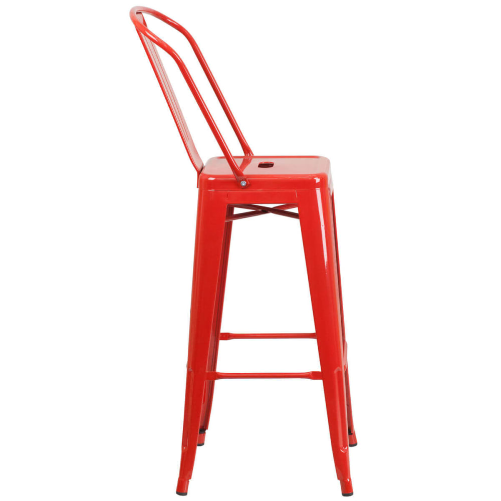 Red Bistro Style Metal Bar Stool