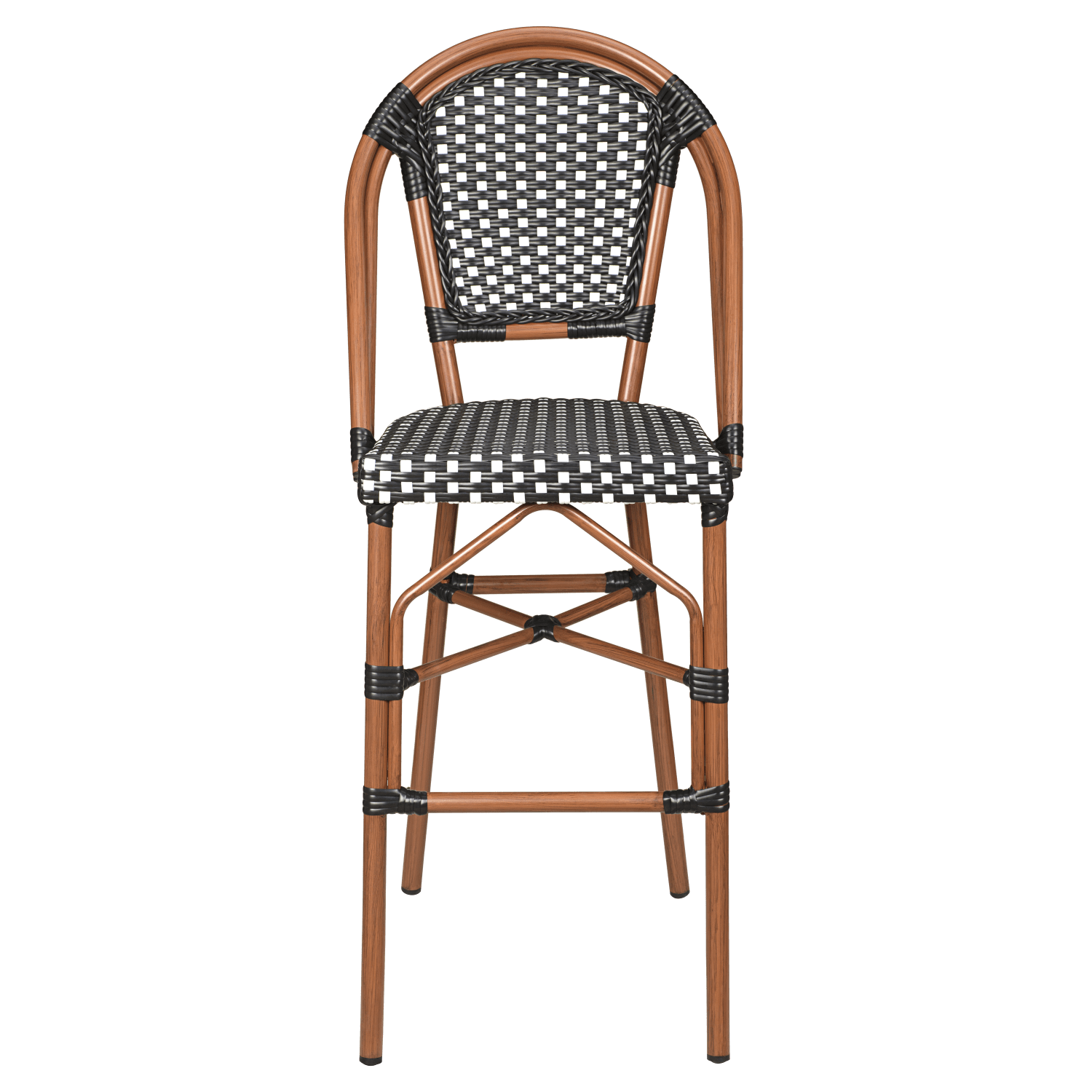 Aluminum Bamboo Patio Bar Stool with Black & White Rattan