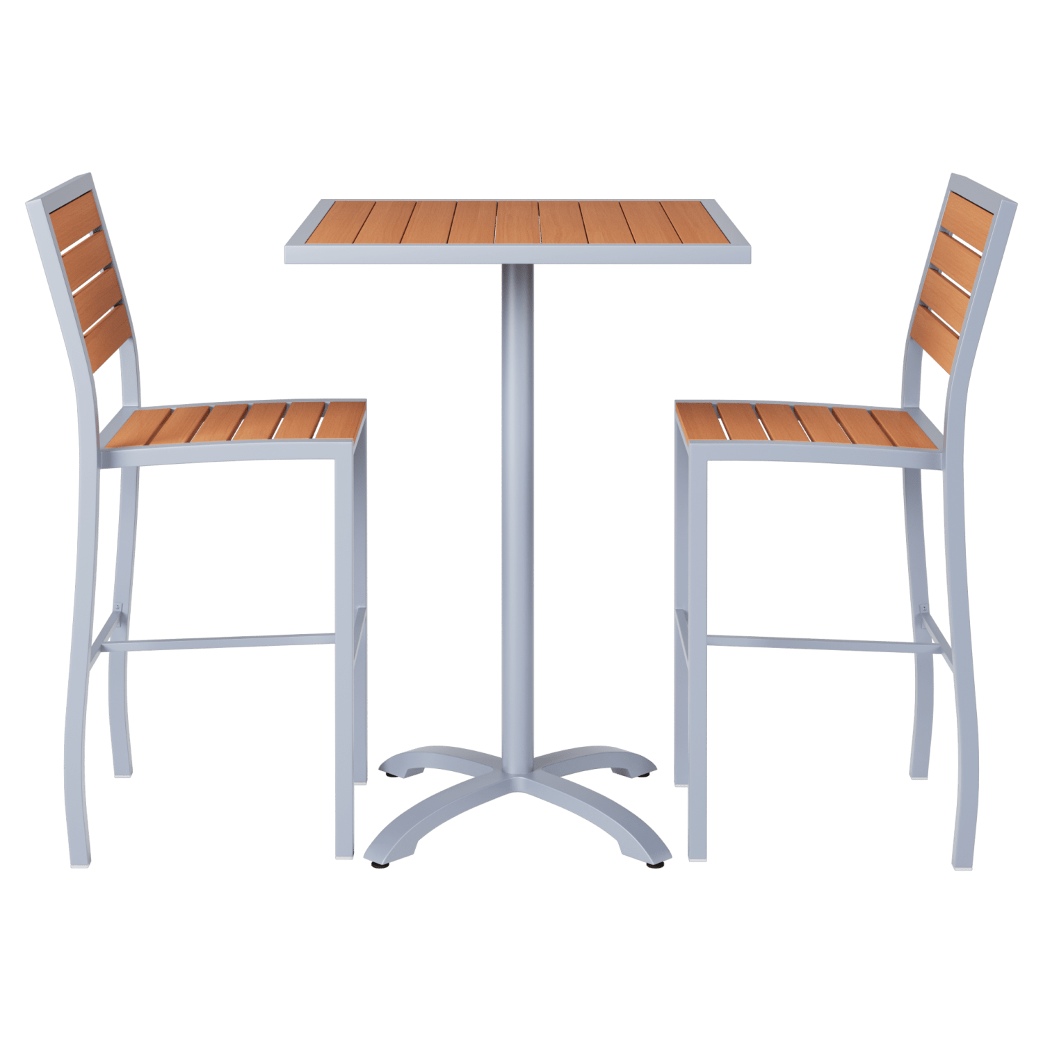 Gray Aluminum & Teak Bar Height Patio Set