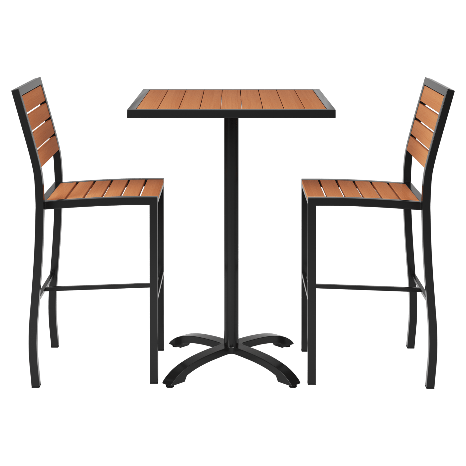 Black Aluminum & Faux Teak Bar Beight Patio Set
