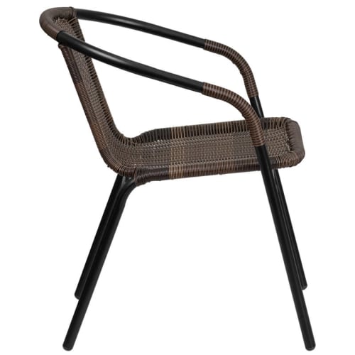 Dark Brown Rattan Patio Chair with Black Powder Coated Frame Finish
