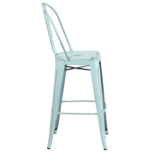 Distressed Ice Blue Bistro Style Bar Stool