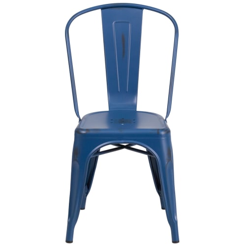Bistro Style Metal Chair in Distressed Dark Blue Finish